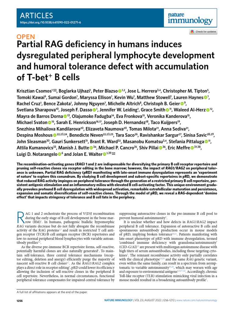 Nat Immunol Rag Deficiency | PDF | Immune Tolerance | B Cell