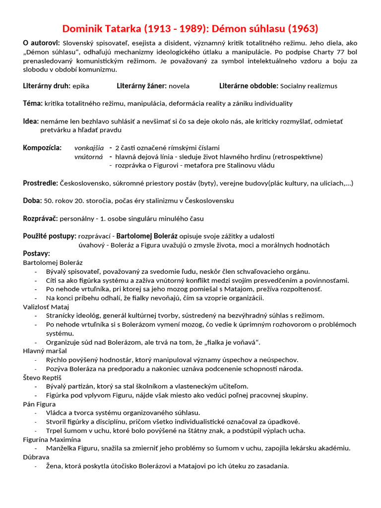 Dominik Tatarka - Démon Súhlasu | PDF