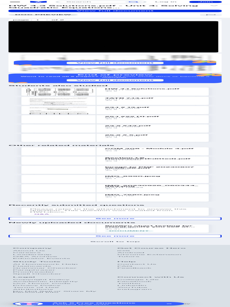 Solving Quadratic Equations Square Roots Method Unit 4 Course Hero | PDF
