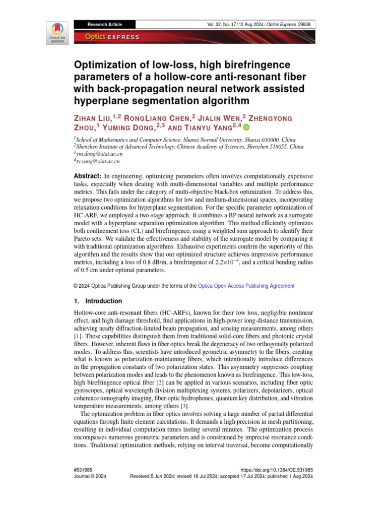 Optimization of Low-loss, High Birefringence Parameters of a Hollow-core Anti-resonant Fiber ...