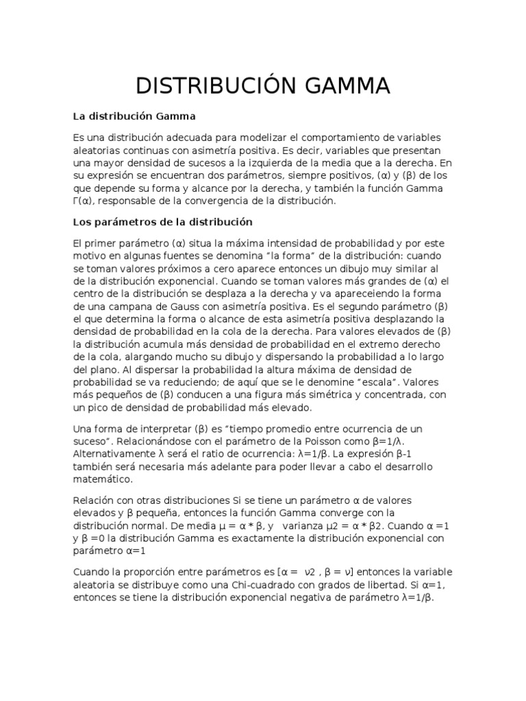 Distribución Gamma: Parámetros y Aplicaciones | PDF | Teoría ...
