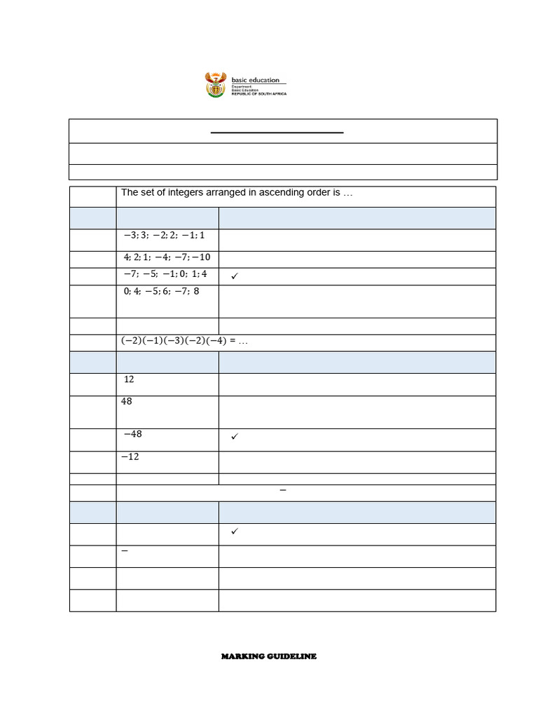 Grade 9 Baseline Test 2023 Marking Guideline (Final) | PDF ...