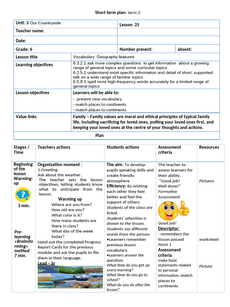 Grade 6 Geography Lesson Plan | PDF | Curriculum | Vocabulary