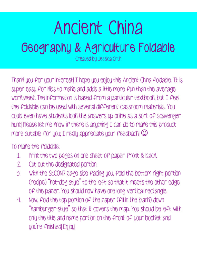 Ancient China Geography Foldable Guide | PDF | Vegetables | Foods