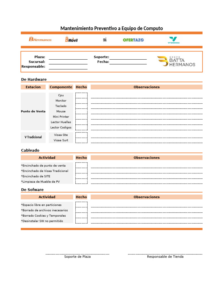 CheckList Mantenimientos Preventivos A PVs | PDF