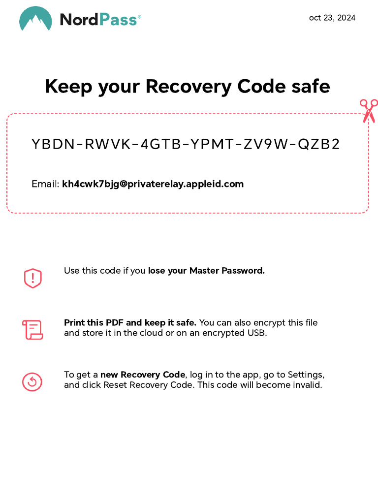 NordPass Recovery Code | PDF