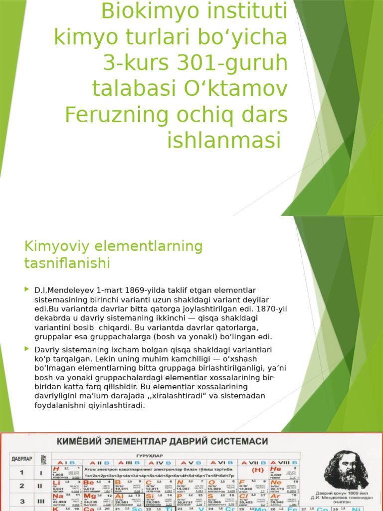 Davriy Sistemaga Ochiq Dars Prezentatsiyaai | PDF