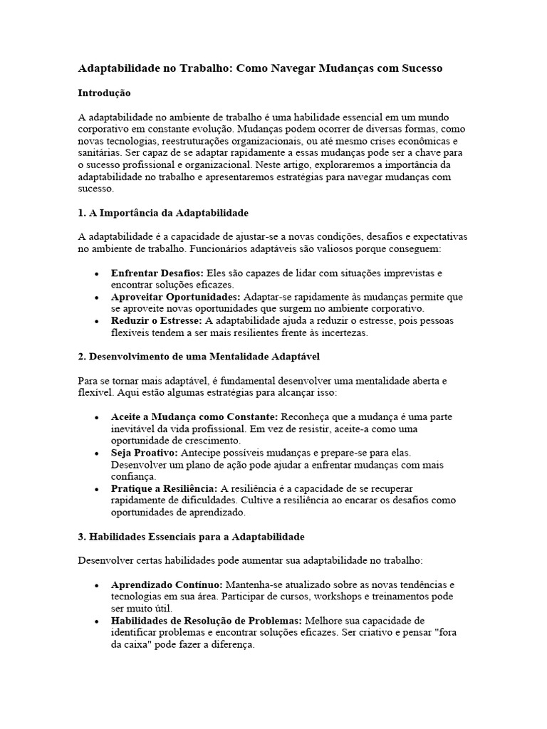 Adaptabilidade no Trabalho Como Navegar Mudanças com Sucesso | PDF ...
