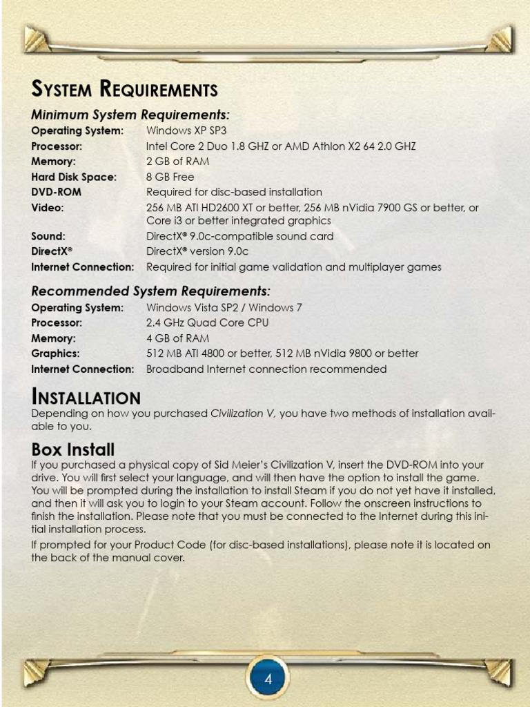Civ V System Requirements Overview | PDF