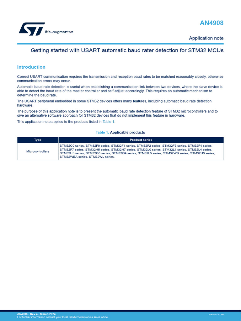 An4908 Getting Started With Usart Automatic Baud Rater Detection For stm32 Mcus ...