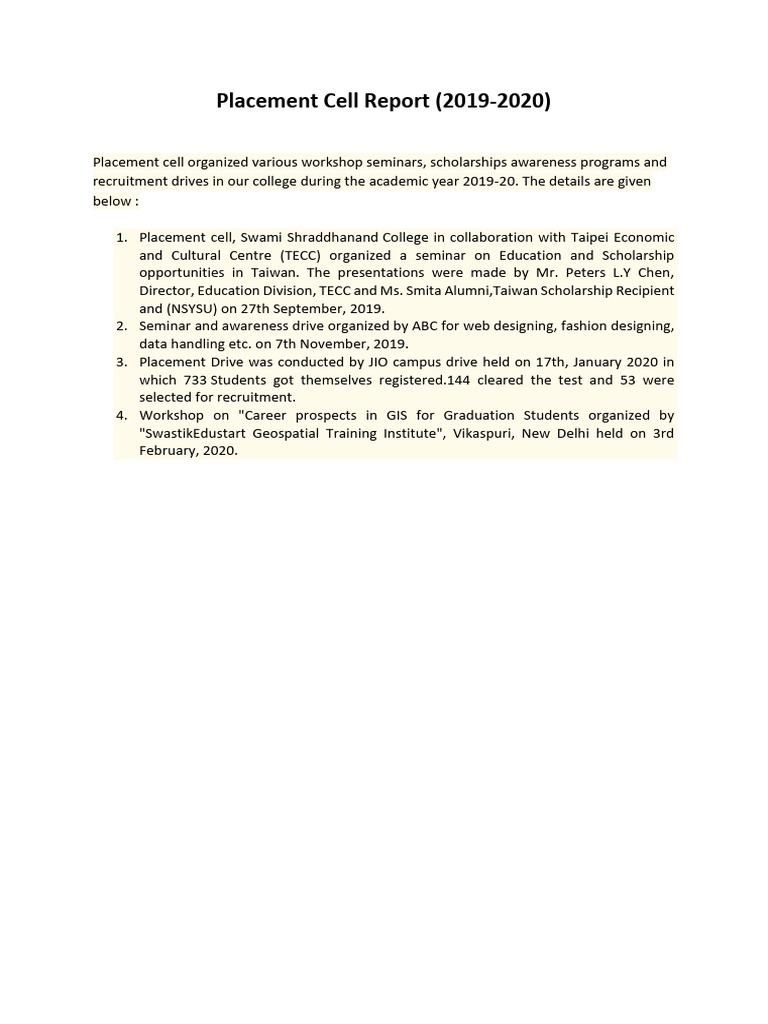 2019-20 Placement Cell Activities Report | PDF