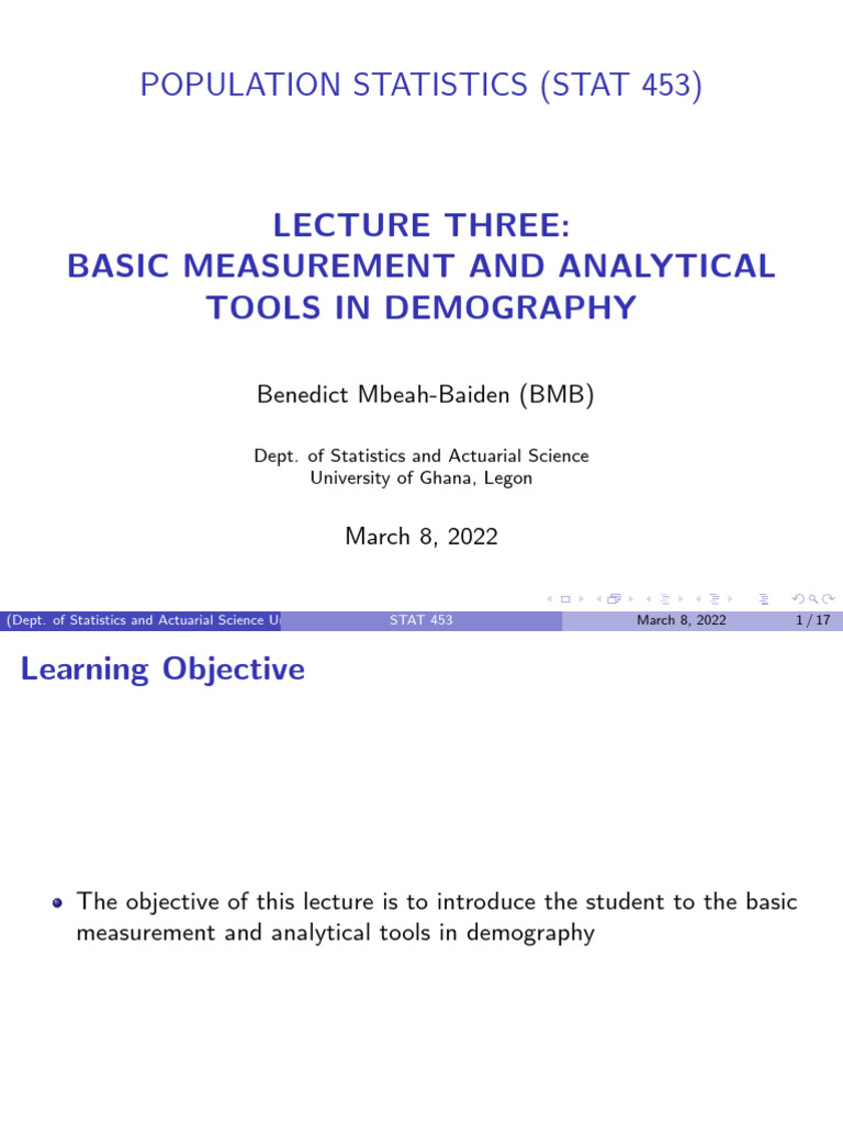 STAT 453 Population Statistics Lecture 3 | PDF | Demography | Statistics
