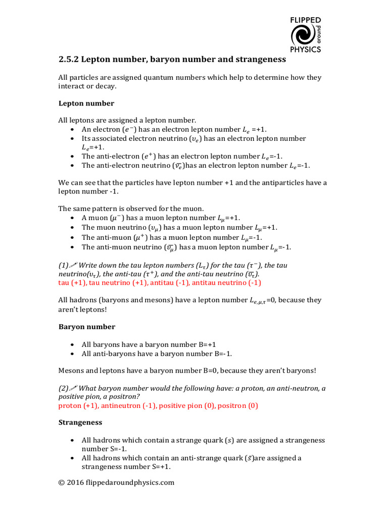 2.5.2 Lepton Number Baryon Number and Strangeness Answers | PDF | Quantum Field Theory ...