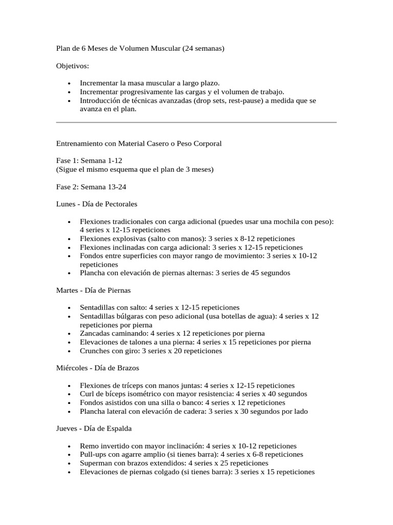 Plan de 6 Meses de Volumen Muscular (24 Semanas) - 022019 | PDF