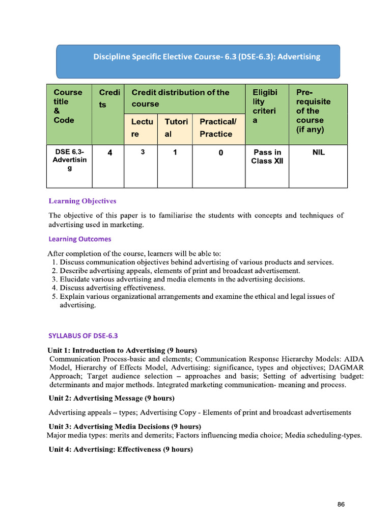 Advertising BCP 6th Sem DSE | PDF