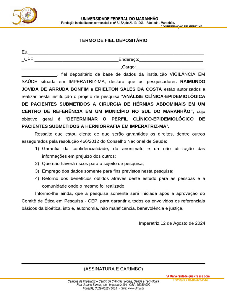 8 - TCC - Modelo Fiel Depositário | PDF
