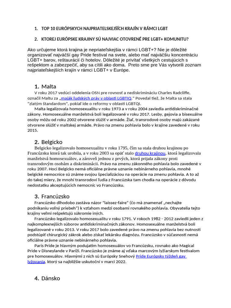 Najpriatelskejšie krajiny v rámci LGBT | PDF