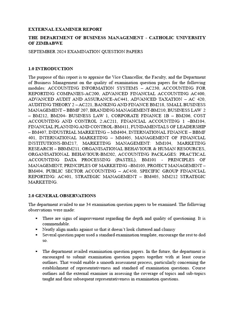 Catholic University External Examiner Report September 2024 | PDF ...