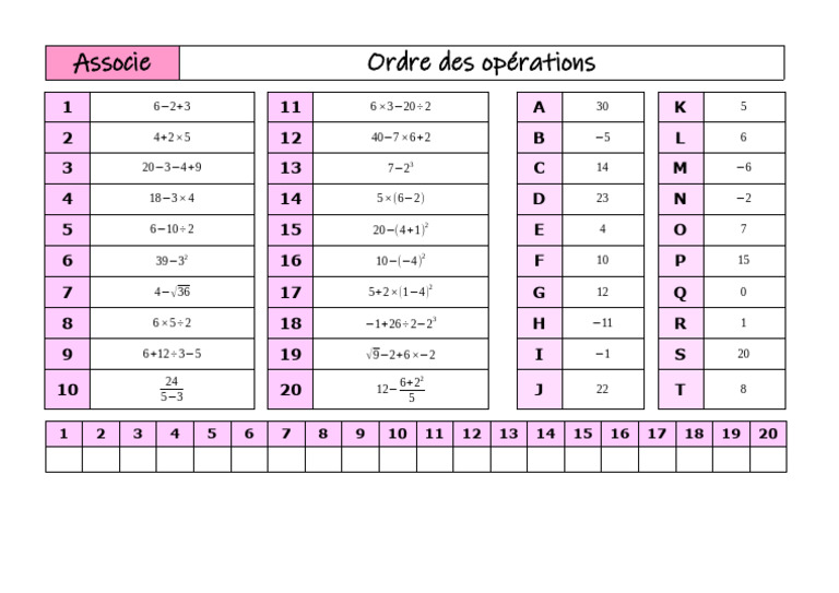 Ordre Des Opérations Match-Up | PDF