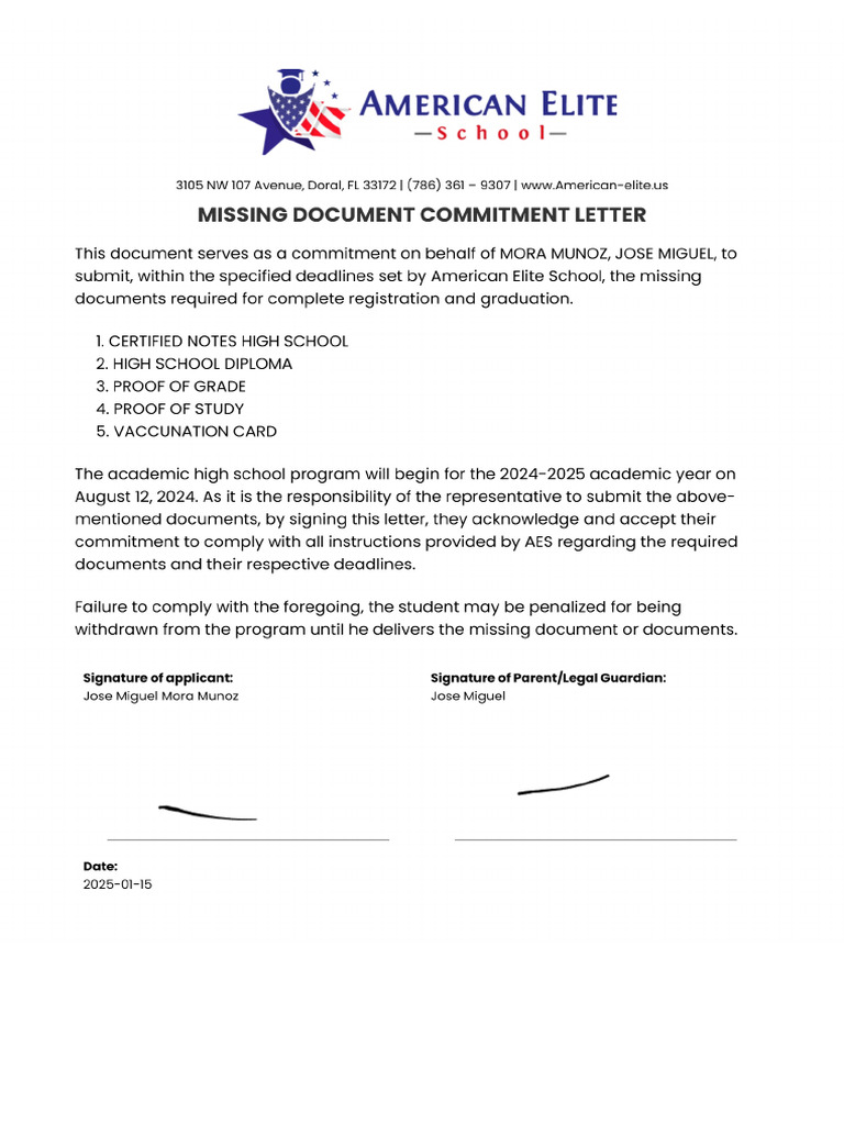 Student Missing Document Agreement | PDF