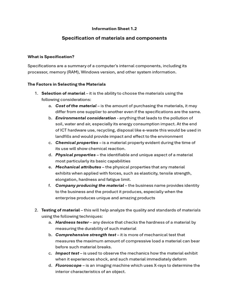 Material Specifications Overview | PDF | Strength Of Materials | Hardness