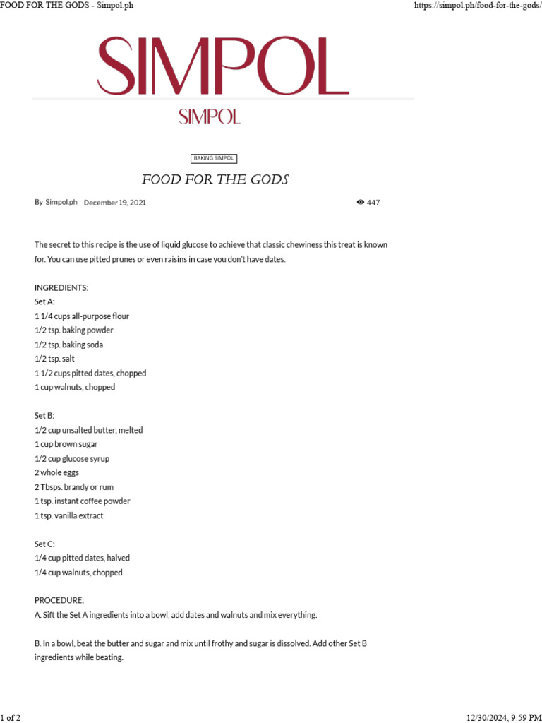 FOOD FOR THE GODS - Simpol - PH | PDF