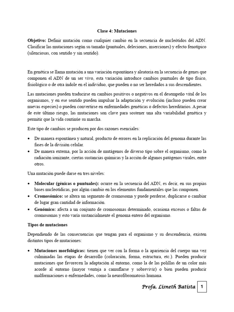 Clase 4 Mutaciones | PDF | Mutación | Gene