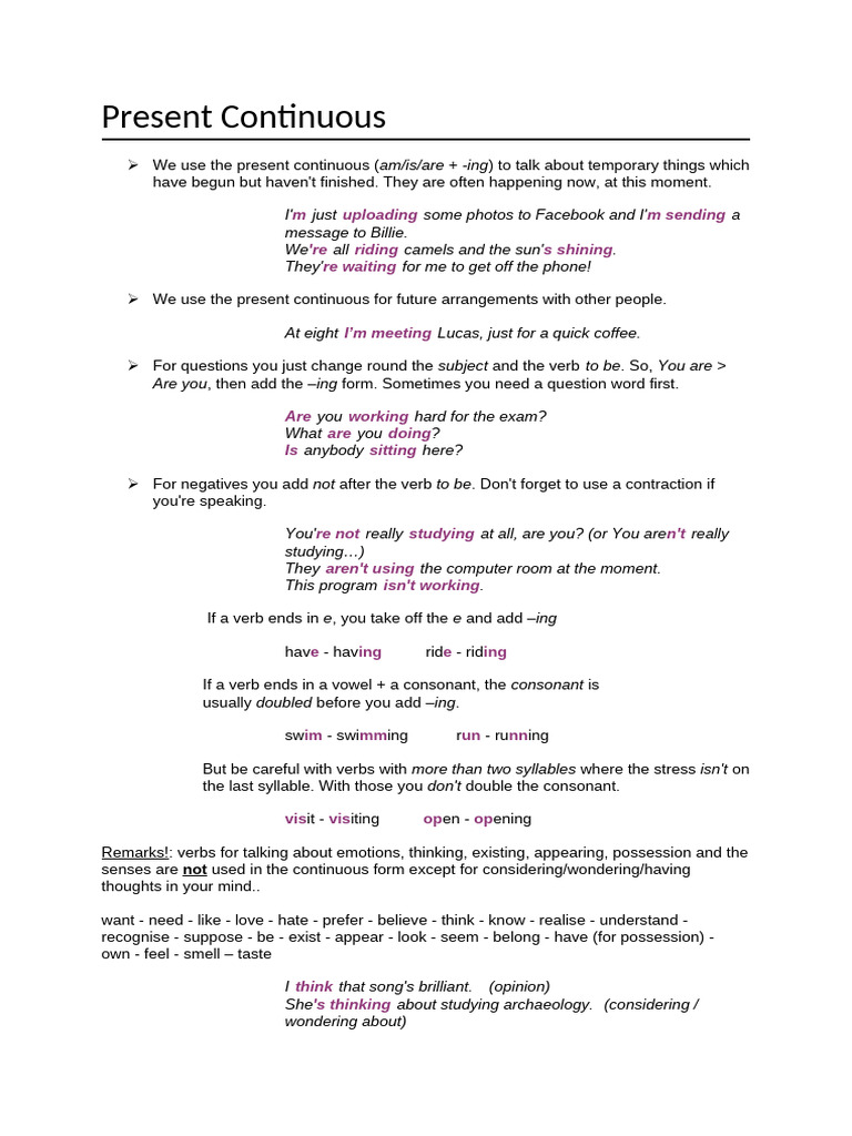 Present Continuous theory+ex | PDF | Syllable | Language Families