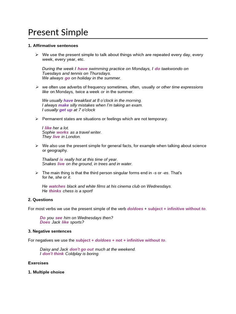 Present Simple Theory+ex | PDF | Linguistics | Language Families