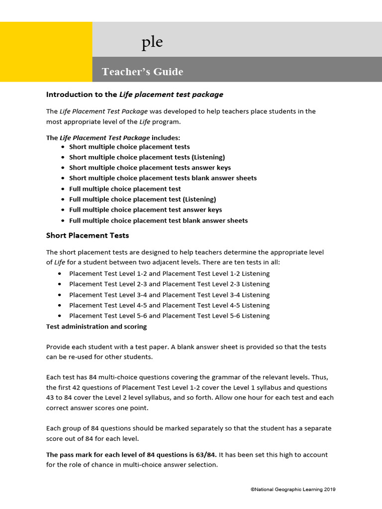 Life 2e Placement Tests Teacher's Guide | PDF | Multiple Choice ...