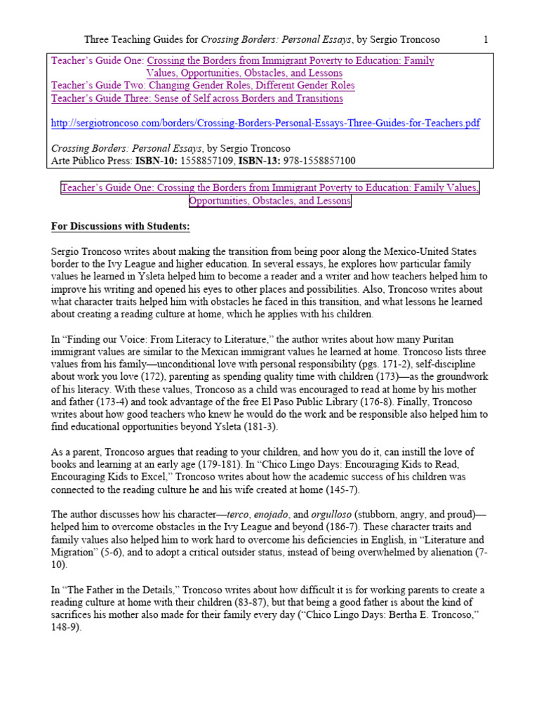 Crossing Borders Personal Essays Three Guides For Teachers | PDF | Family | Social Psychology