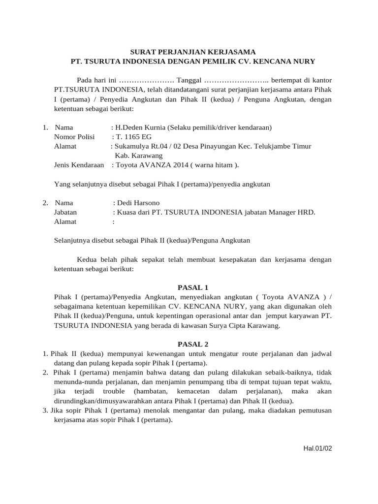 Surat Perjanjian Kerjasama | PDF