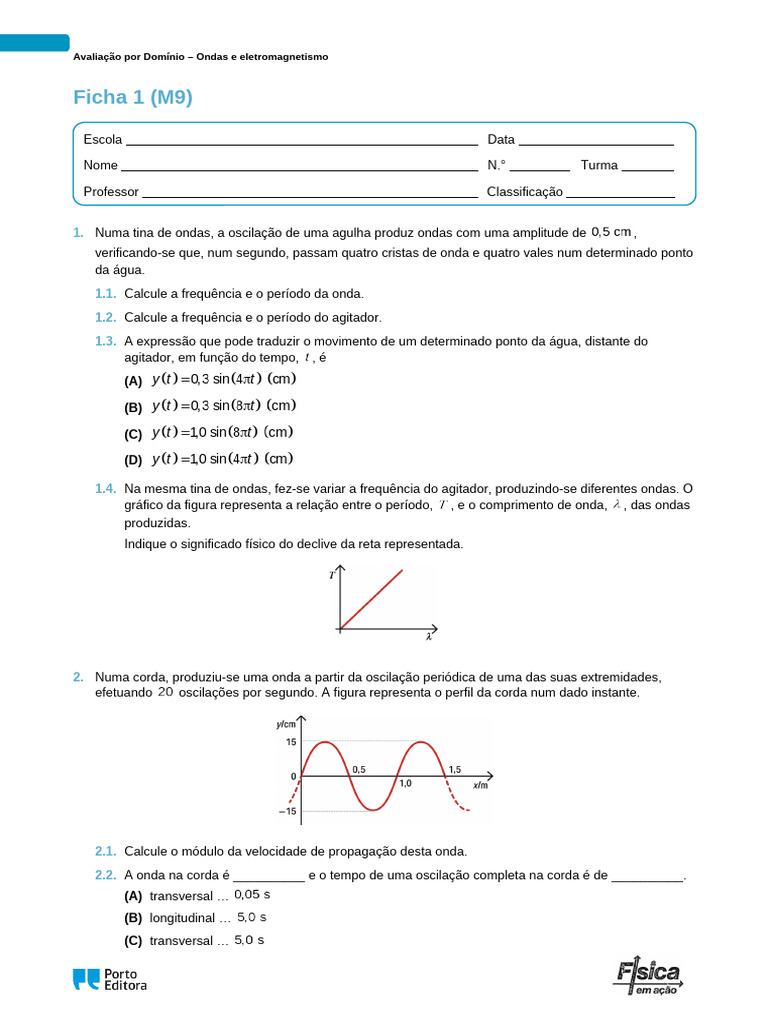 Fa11 Aval Ondas Eletrom Ficha 1 | PDF | Ondas | Comprimento de onda