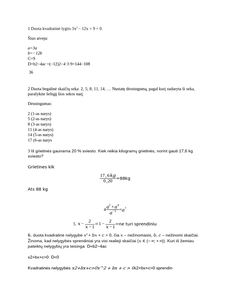A 3a B 12b: Duota Kvadratinė Lygtis 3 12 + 9 0 | PDF