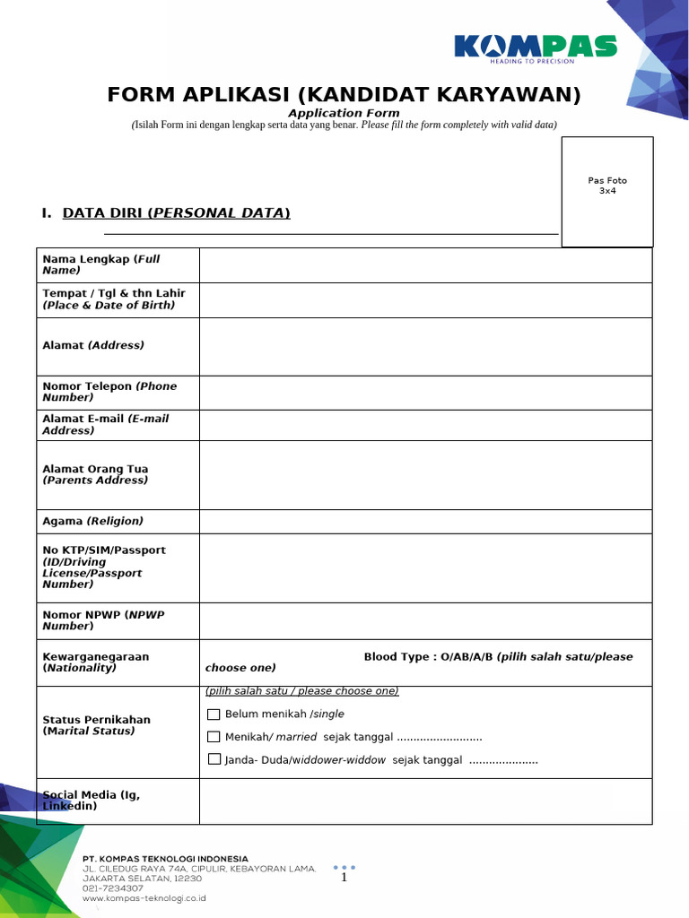 Formulir Aplikasi Kandidat Karyawan | PDF