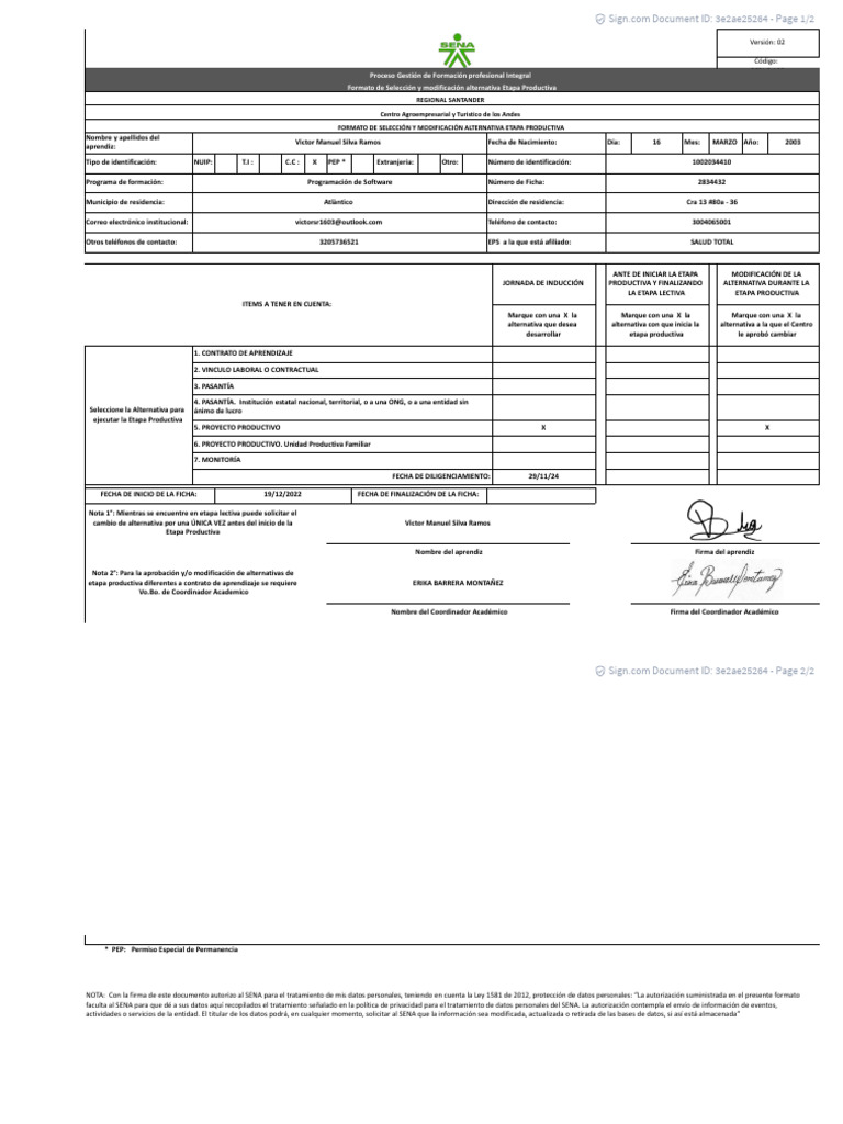 GFPI-F-165SELECCIONMODIFICACIONALTERNATIVAETAPAPRODUCTIVA2.xlsx - FORMATO SELECCIÓN EP - FIRMADA ...