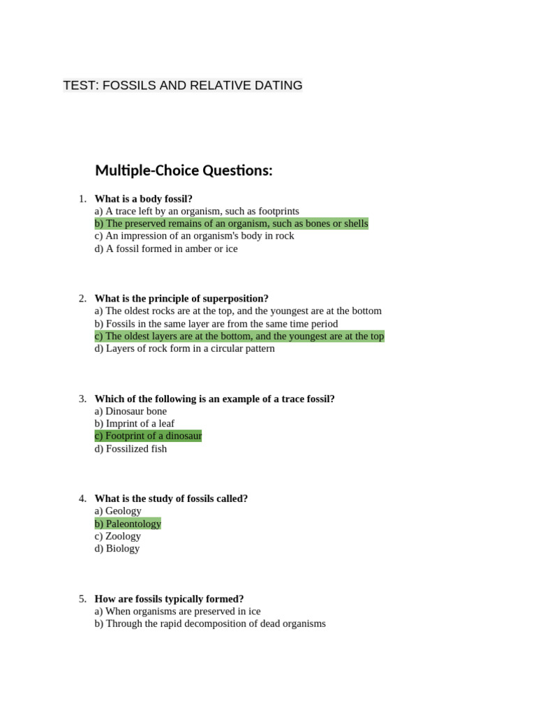 TEST FOSSILS AND RELATIVE DATING | PDF | Fossil | Rock (Geology)