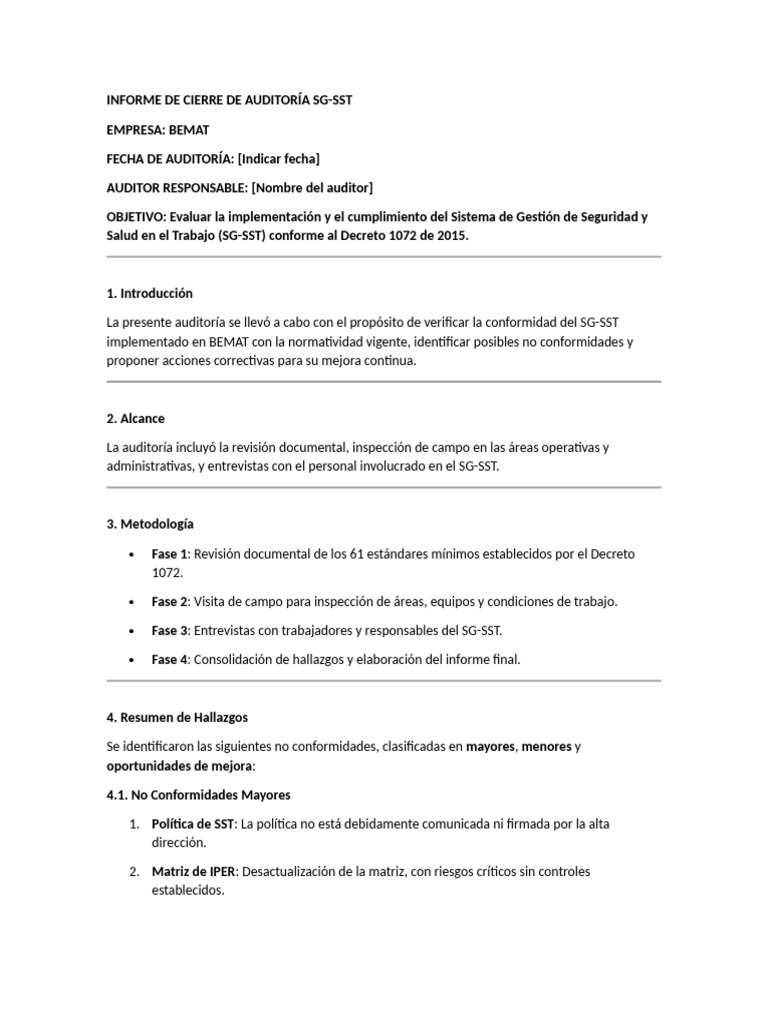 INFORME DE CIERRE DE AUDITORÍA SG | PDF | Auditoría