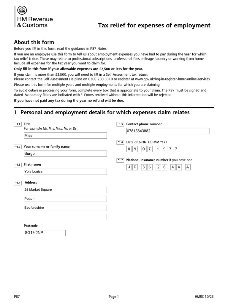 P87 Fillable English Baselined | PDF | Flat Tax | Customs