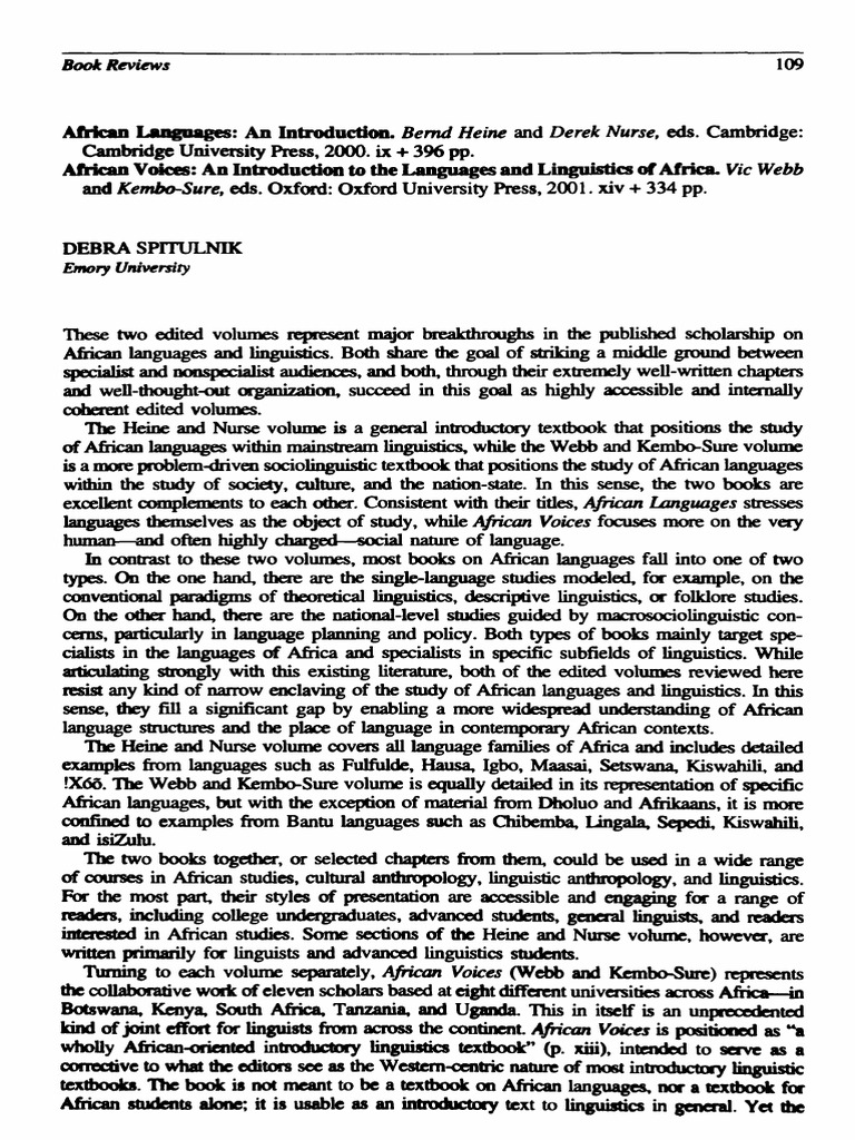African Languages and Voices Reviewed | PDF | Linguistics | Morphology ...
