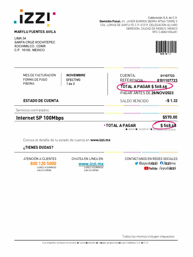 Comprobante Izzi | PDF | Empresas | Empresas minoristas