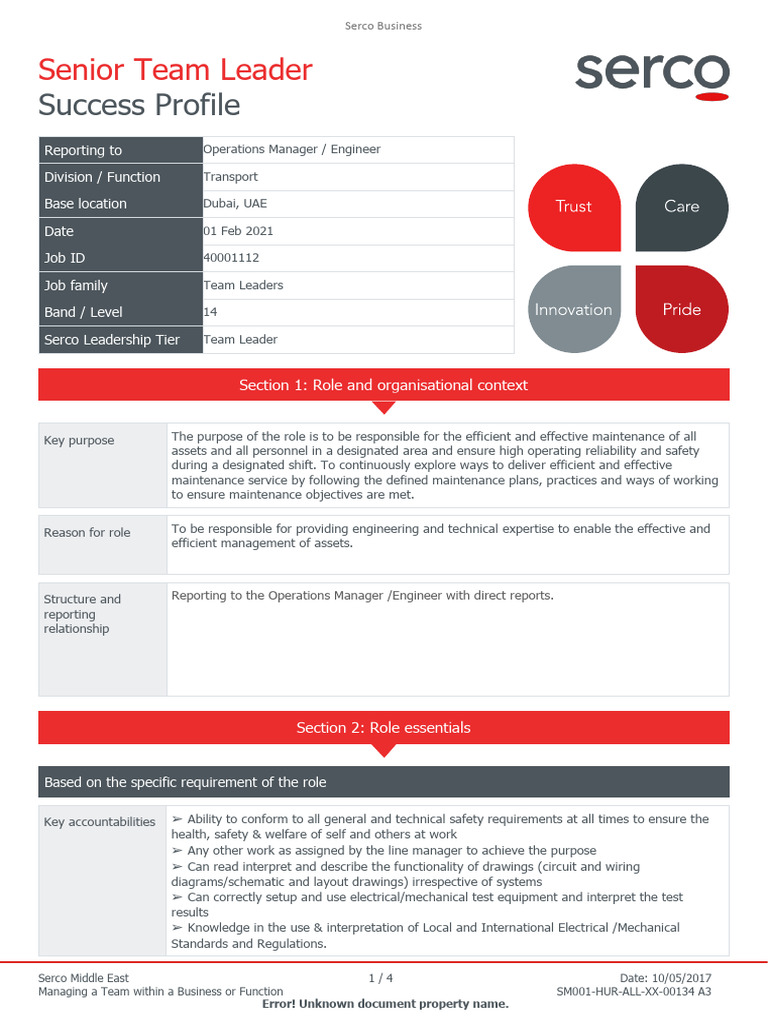 Success Profile - Senior Team Leader | PDF | Leadership | Safety