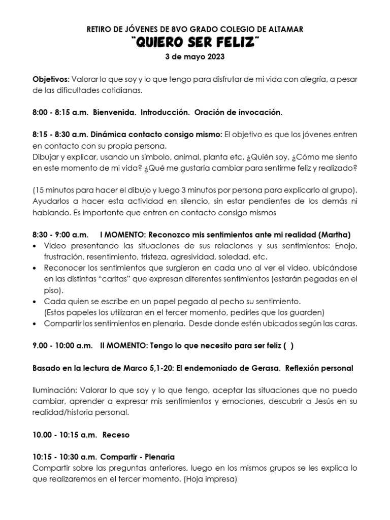 Retiro de Jóvenes: "Quiero Ser Feliz" | PDF