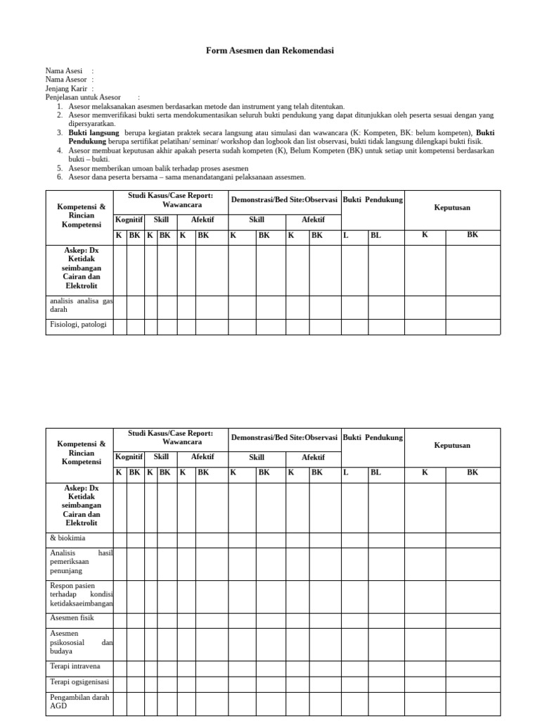 Form Asesmen Kompetensi Kesehatan | PDF