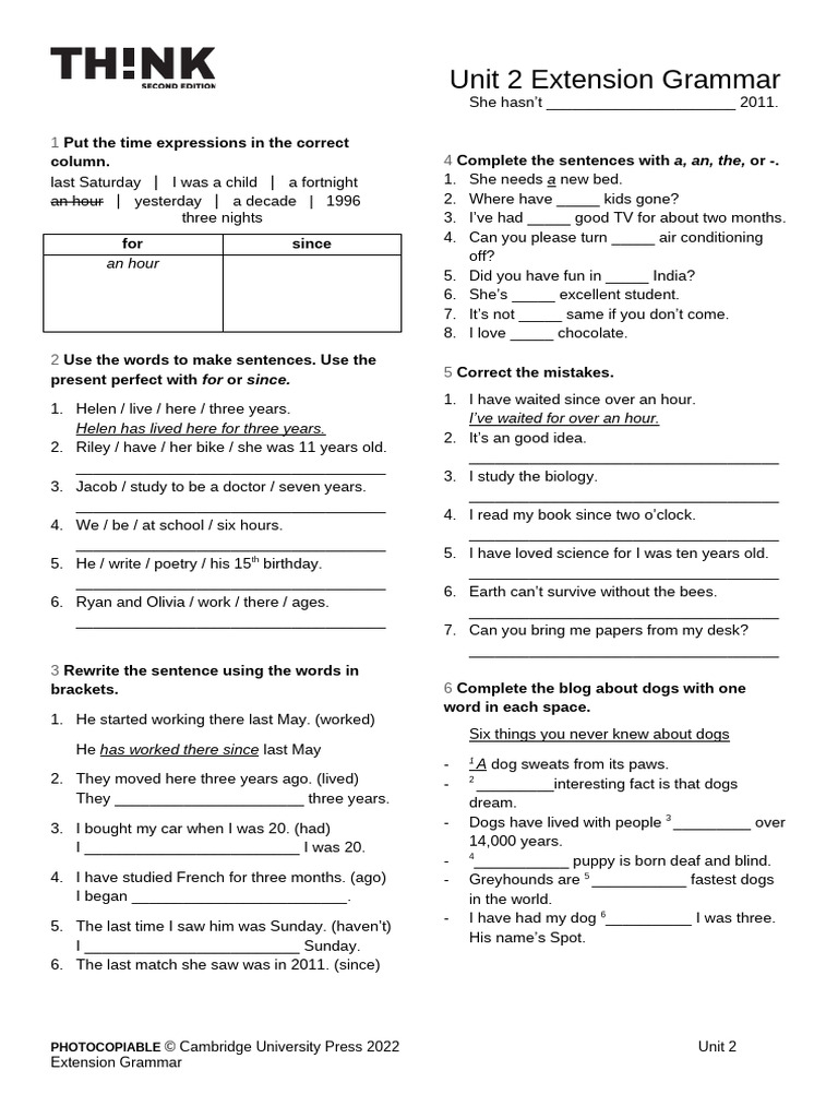 10 Worksheet Unit 2 Grammar 2 | PDF
