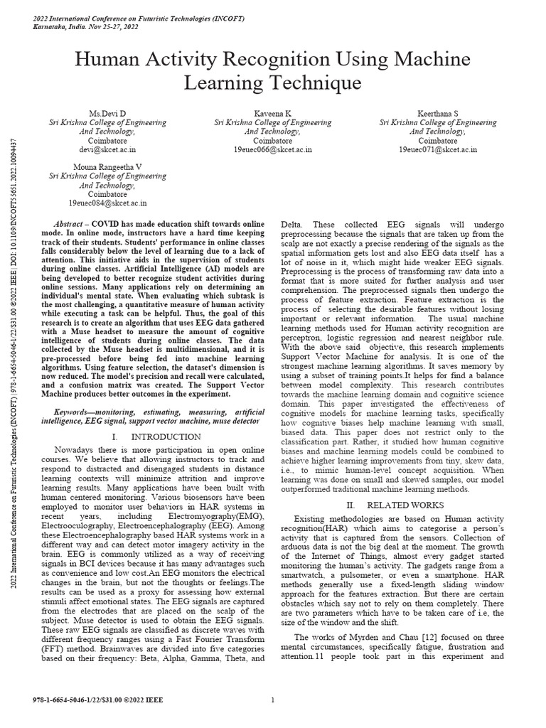 D Devi Human Activity Recognition Using Machine | PDF | Machine Learning | Support Vector Machine