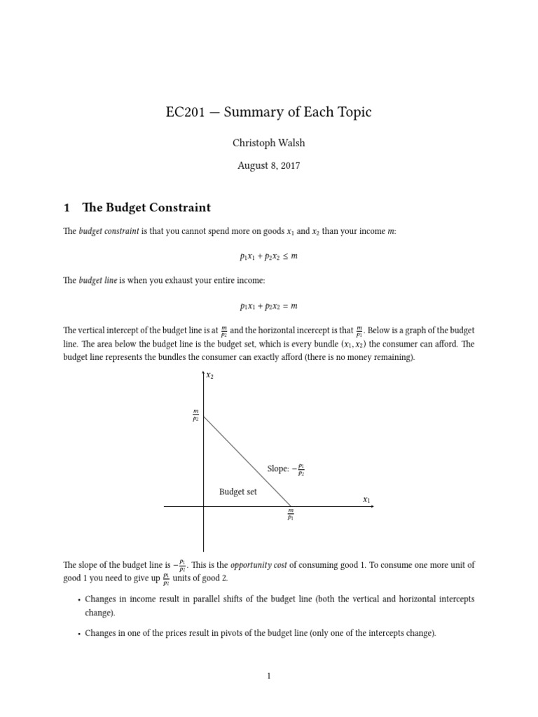 EC201 Budget Constraints and Preferences | PDF | Utility | Consumers