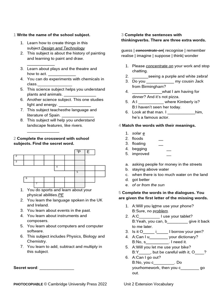 10 Worksheet Unit 2 Vocabulary 2 | PDF