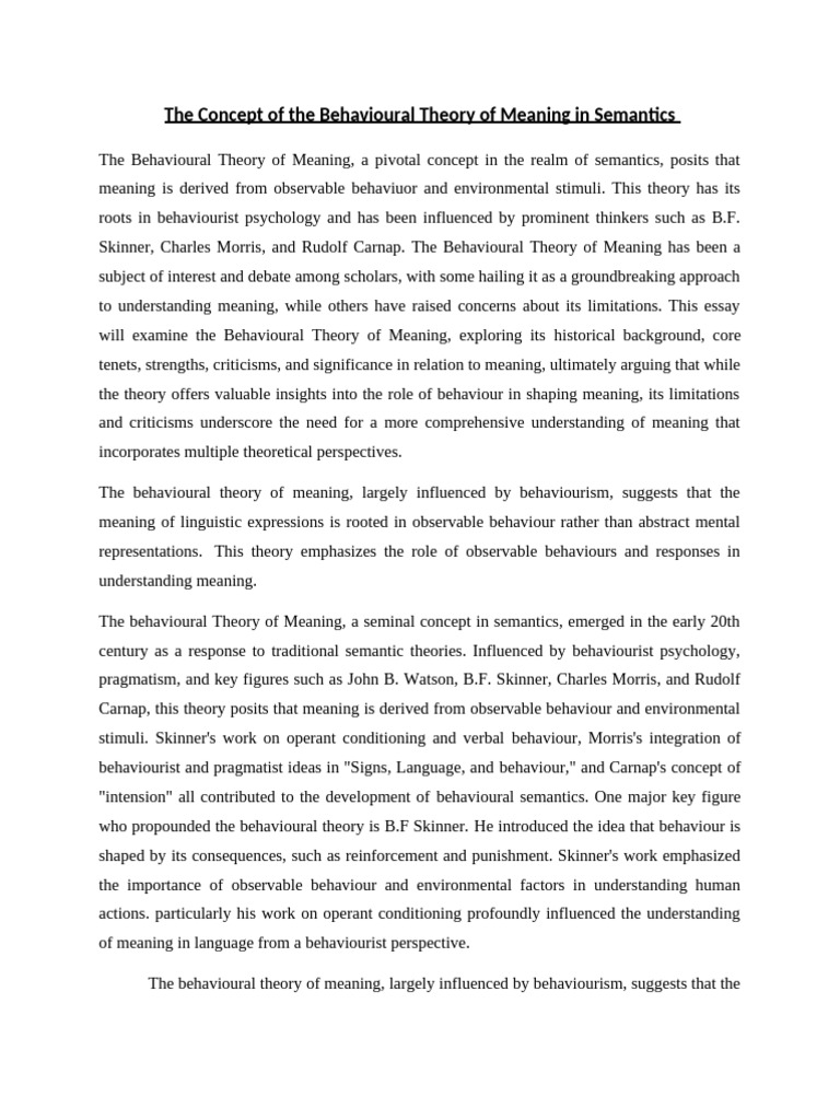 Semantics: Behavioral Meaning Theory | PDF | Behaviorism | Semantics