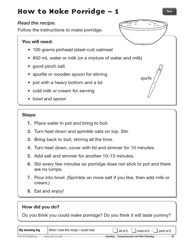 Y1 Comp 15 How To Make Porridge | PDF | Oatmeal | Foods